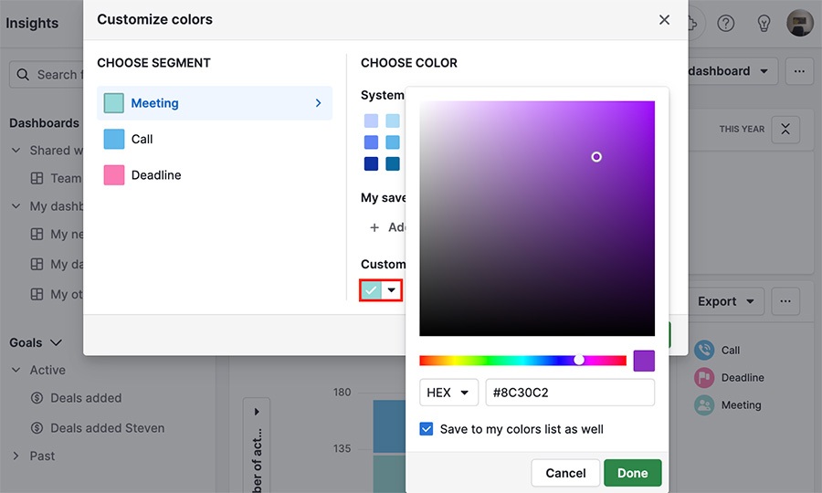 Insights: color customization - Knowledge Base | Pipedrive
